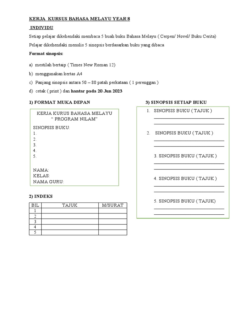 Kerja Kursus Bahasa Melayu Year 8 Mark | PDF