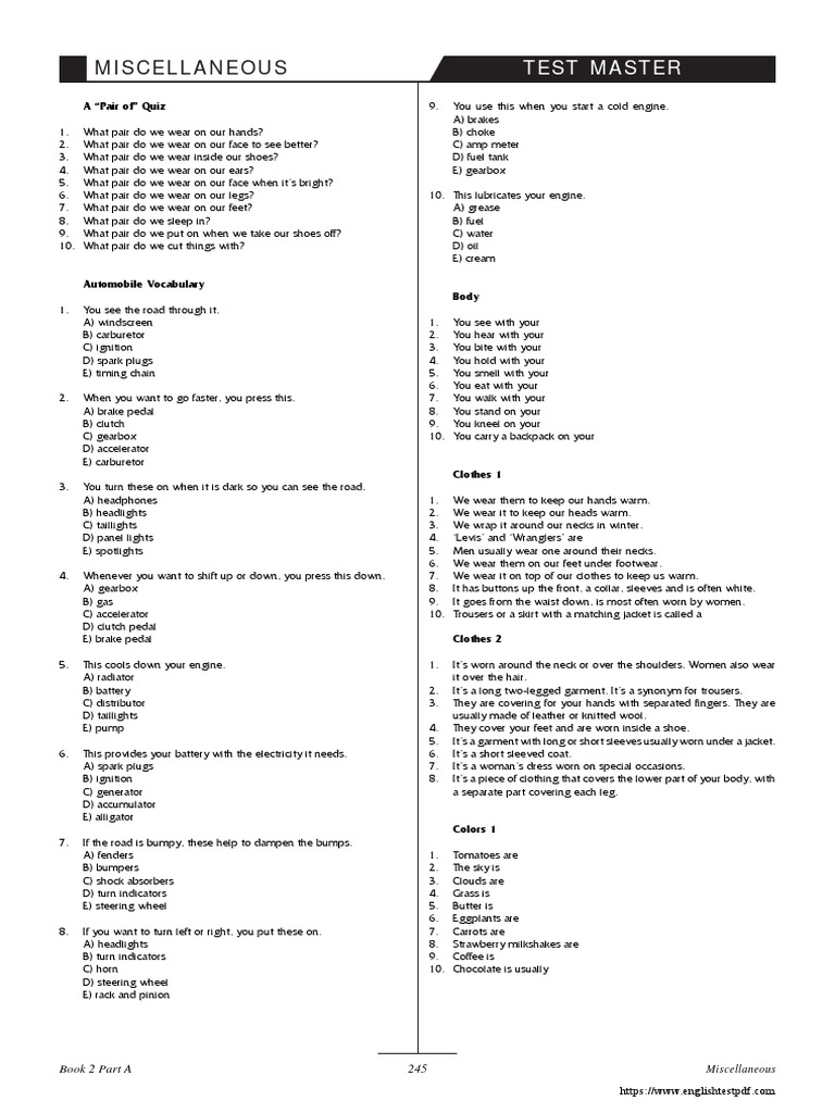 Miscellaneous Test Master | PDF | Clothing | Carburetor