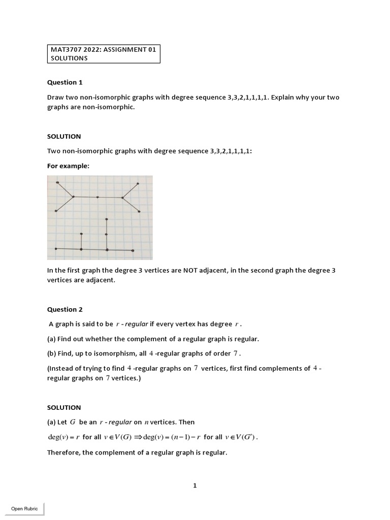 MAT3707 Assignment01 Solutions | PDF | Vertex (Graph Theory) | Graph Theory