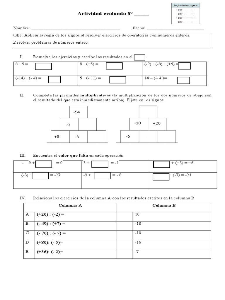 Evaluación Matemática ENTEROS | PDF | Entero | Matemáticas