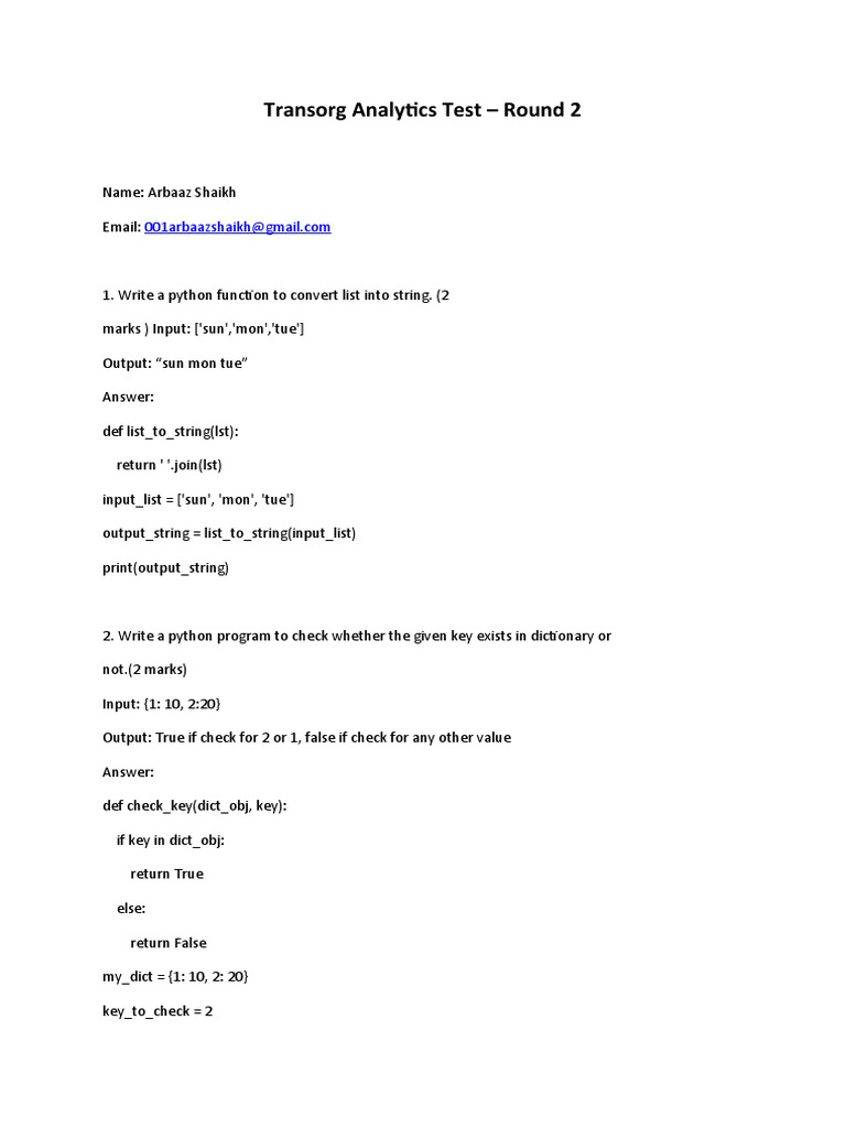 Transorg Analytics Test | PDF