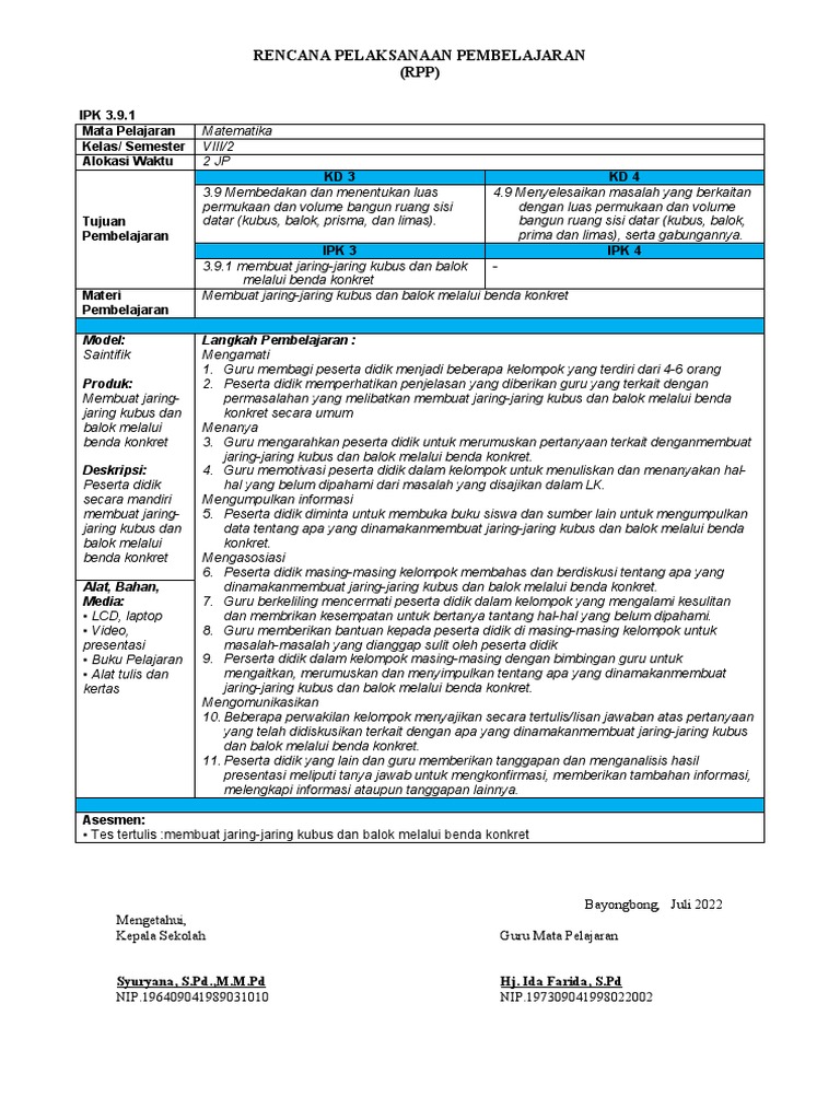 4c. RPP 1 Lembar BRSD | PDF