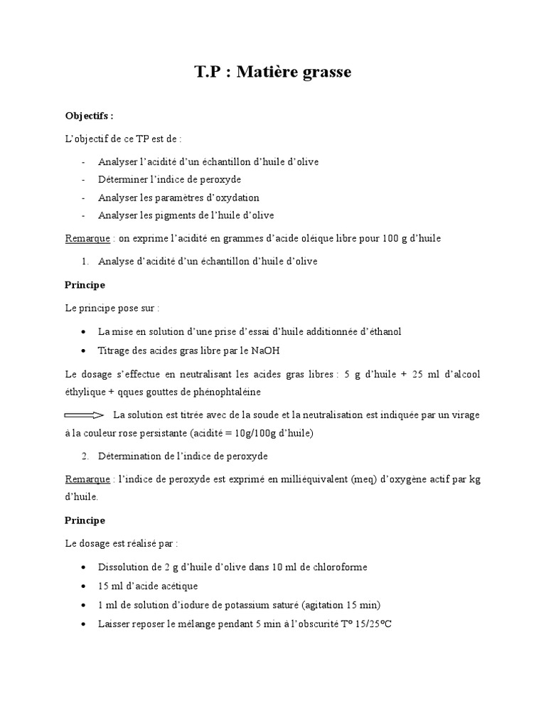 TP Matière Grasse | PDF