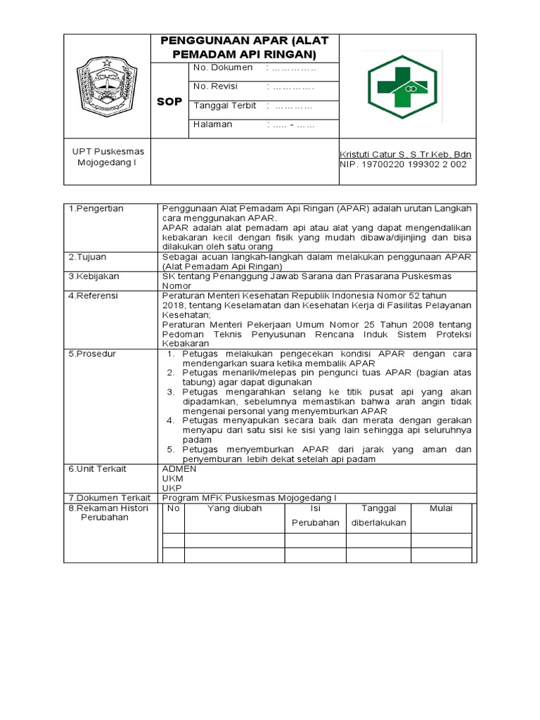 SOP Penggunaan APAR | PDF