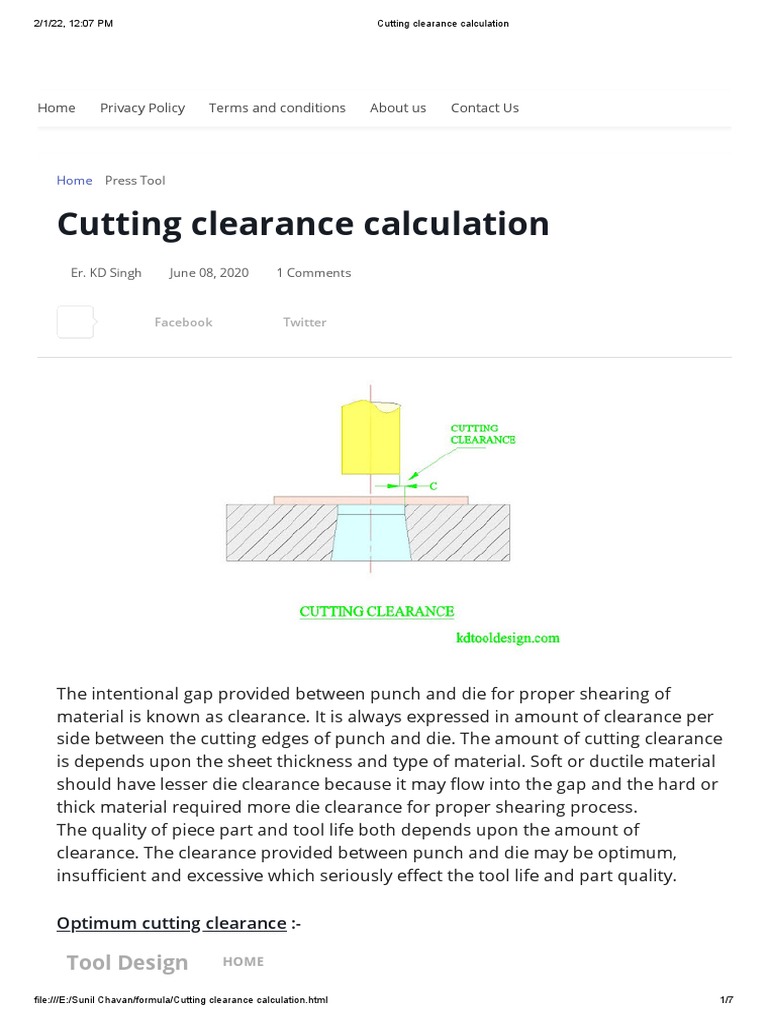 Cutting Clearance Calculation | PDF | Home & Garden | Technology ...