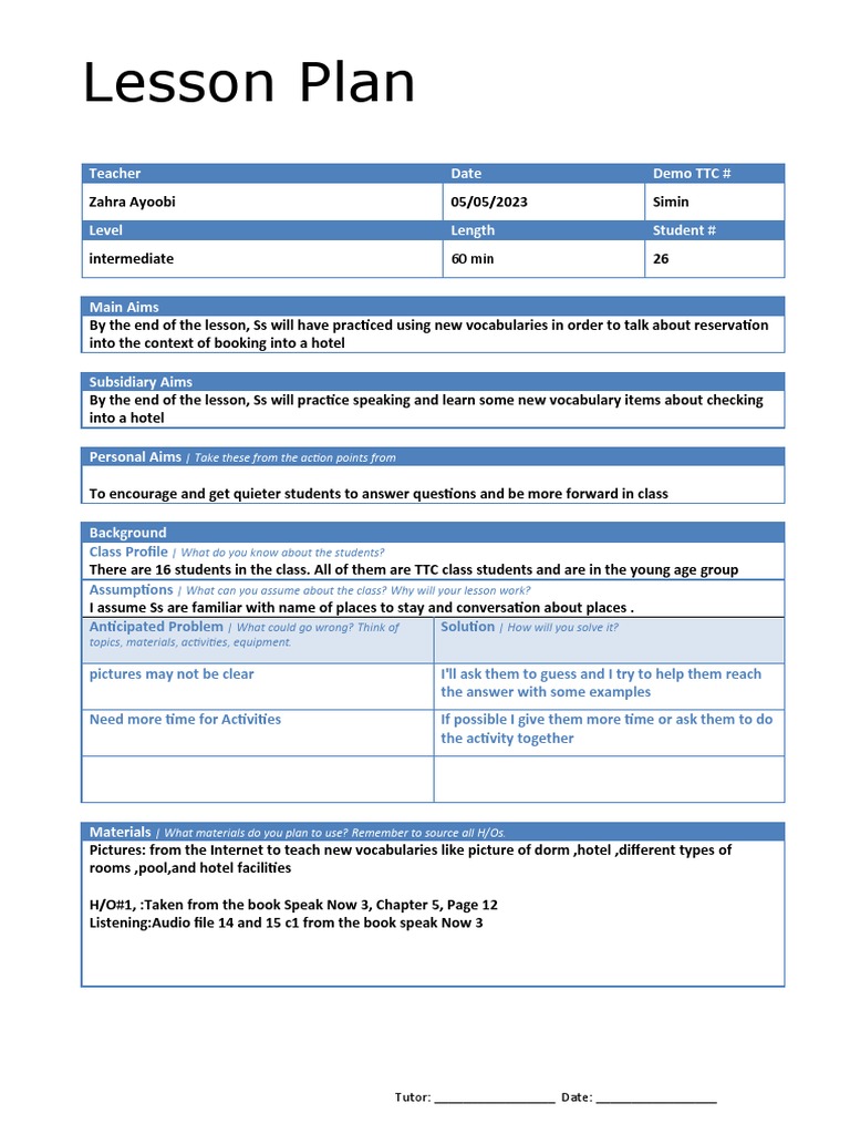 Lesson Plan Zahra | PDF | Lesson Plan | Education Theory