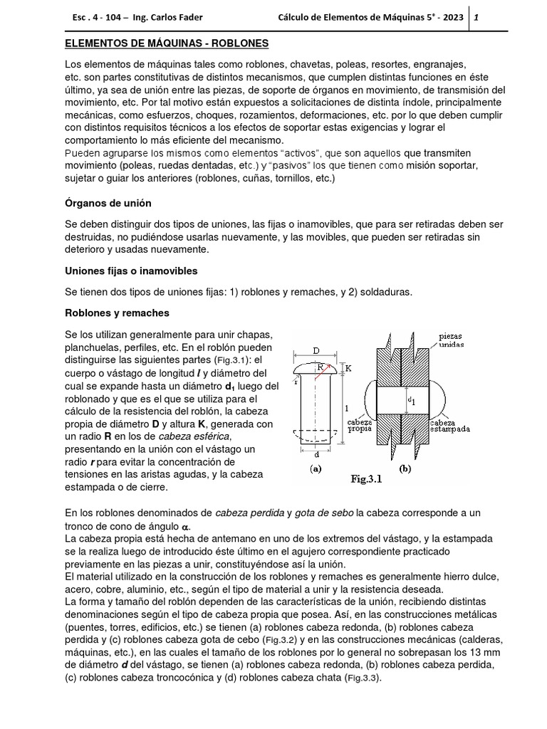 3 - Apuntes - Uniones Roblonadas - 4-104 - 2023-1 | PDF