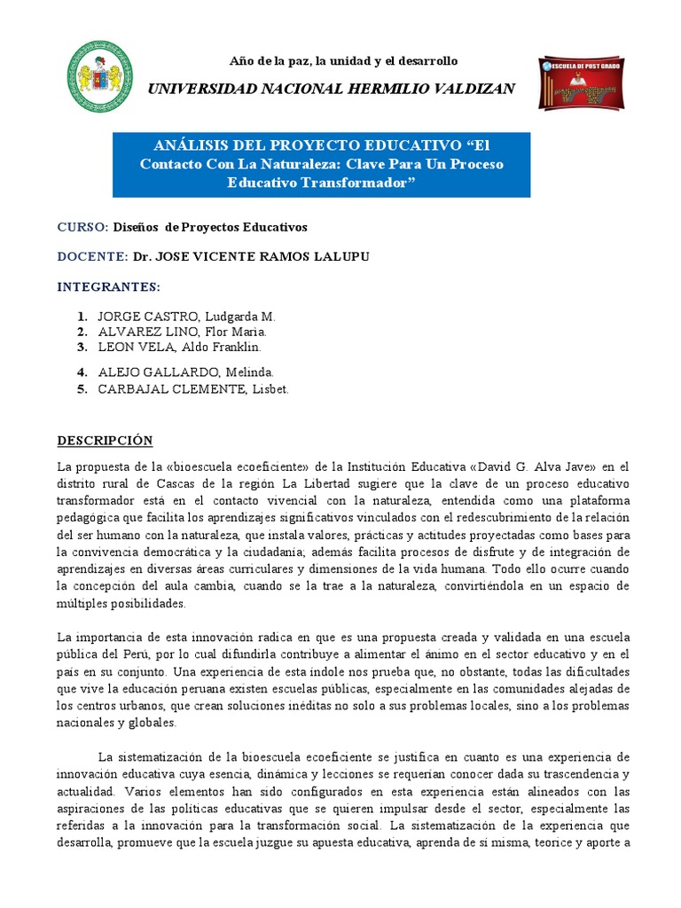 Análisis de Proyecto Educativo | PDF | Maestros | Plan de estudios