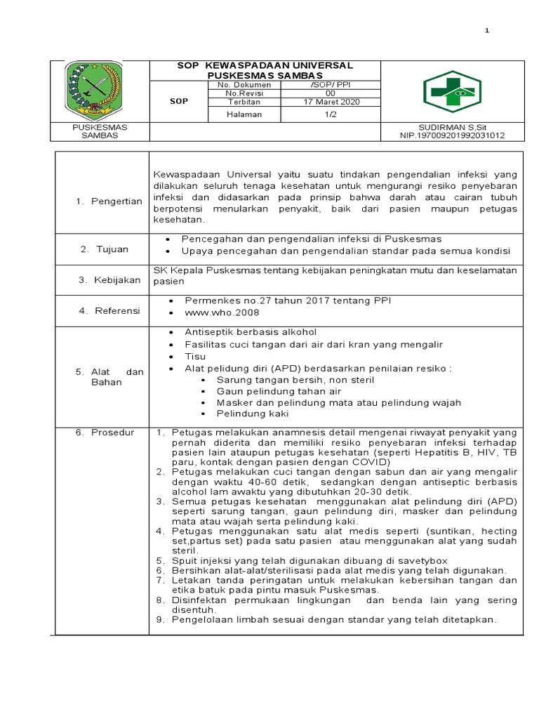 Sop Kewaspadaan Universal | PDF