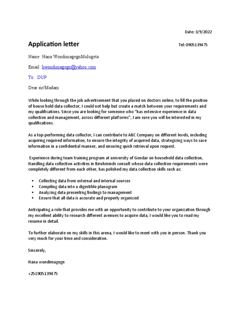 Application for Data Collector Position | PDF | Social Science