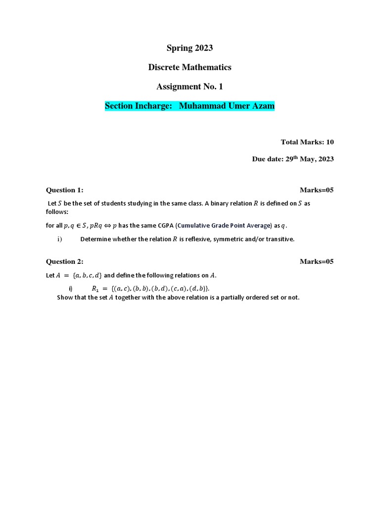 MTH202 Assignment 1 Section Incharge Muhammad Umer Azam | PDF