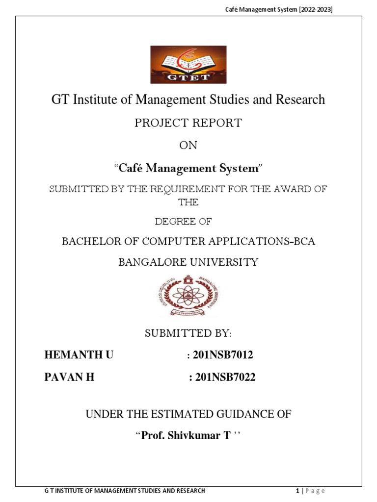Café Management System Project Report | PDF | Databases | Feasibility Study