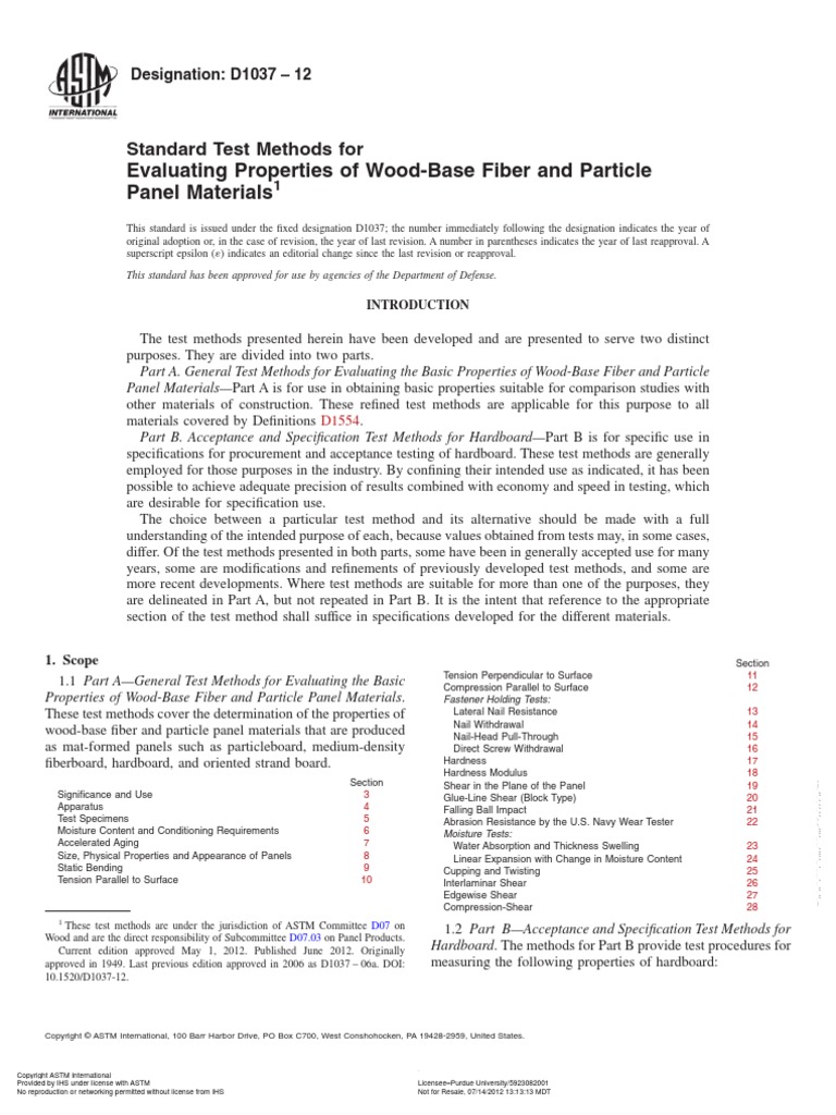Astm-D1037 12 | PDF | Bending | Steam