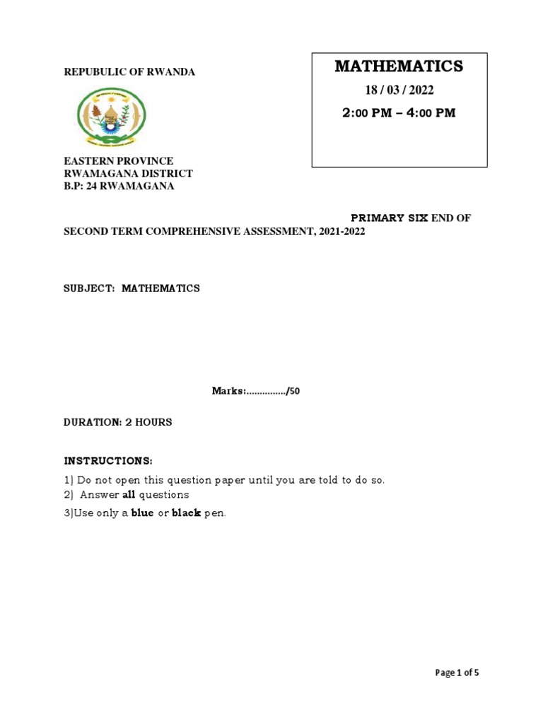 Mathematics P6 | PDF | Mathematics