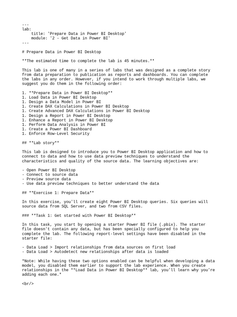 01 Prepare Data With Power Query in Power Bi Desktop | PDF | Table ...