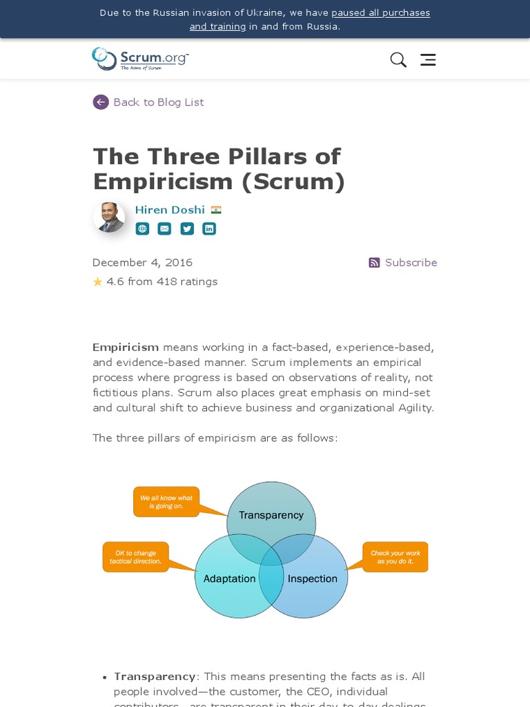 The Three Pillars Of Empiricism Scrum Pdf Agile Software Development Scrum Software