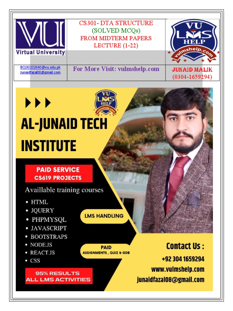 Cs301 Midterm Solved Mcqs by Junaid | PDF | Queue (Abstract Data Type ... Cs301 Midterm Solved Mcqs by Junaid | PDF | Queue (Abstract Data Type ...