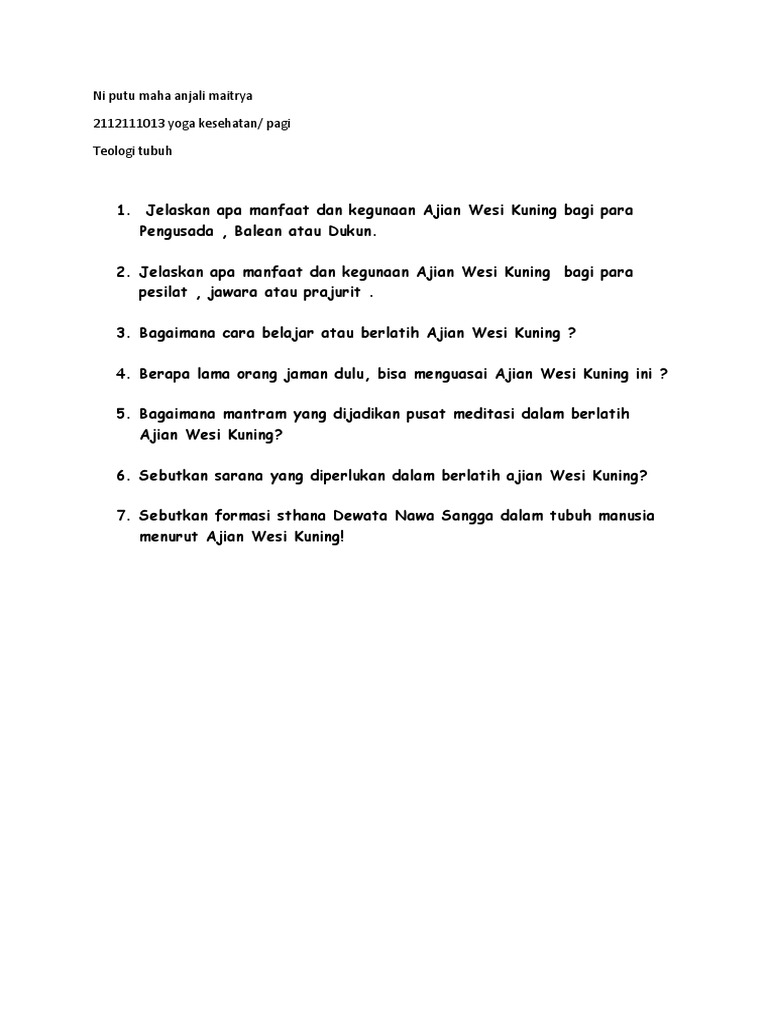 Manfaat dan Latihan Ajian Wesi Kuning | PDF