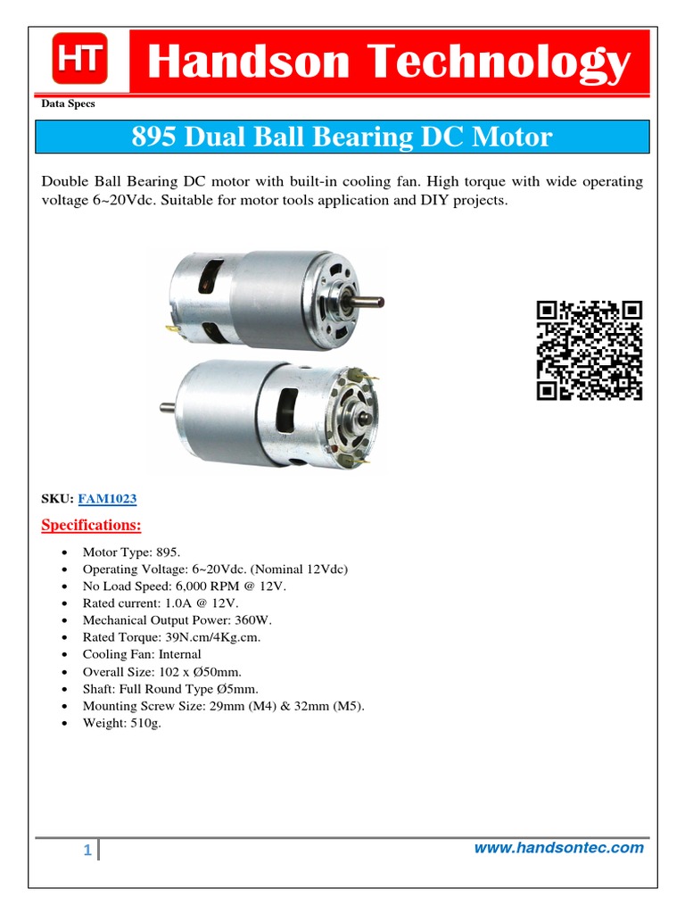 895 DC Motor Specifications and Details | PDF