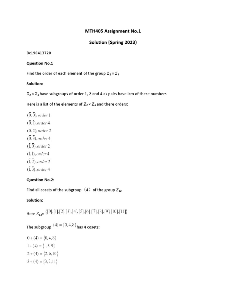 Spring 2023 - MTH405 - 1 - BC190413720 | PDF | Computers