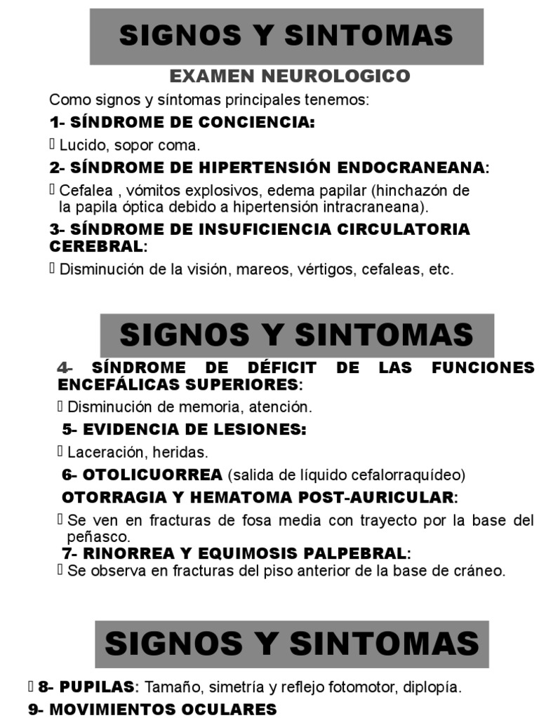 Signos y Síntomas Neurológicos Clave | PDF | Dolor de cabeza | Cerebro