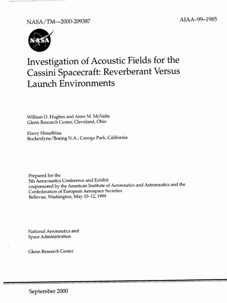 Investigation Of Acoustic Fields For The Cassini Spacecraft Reverberant