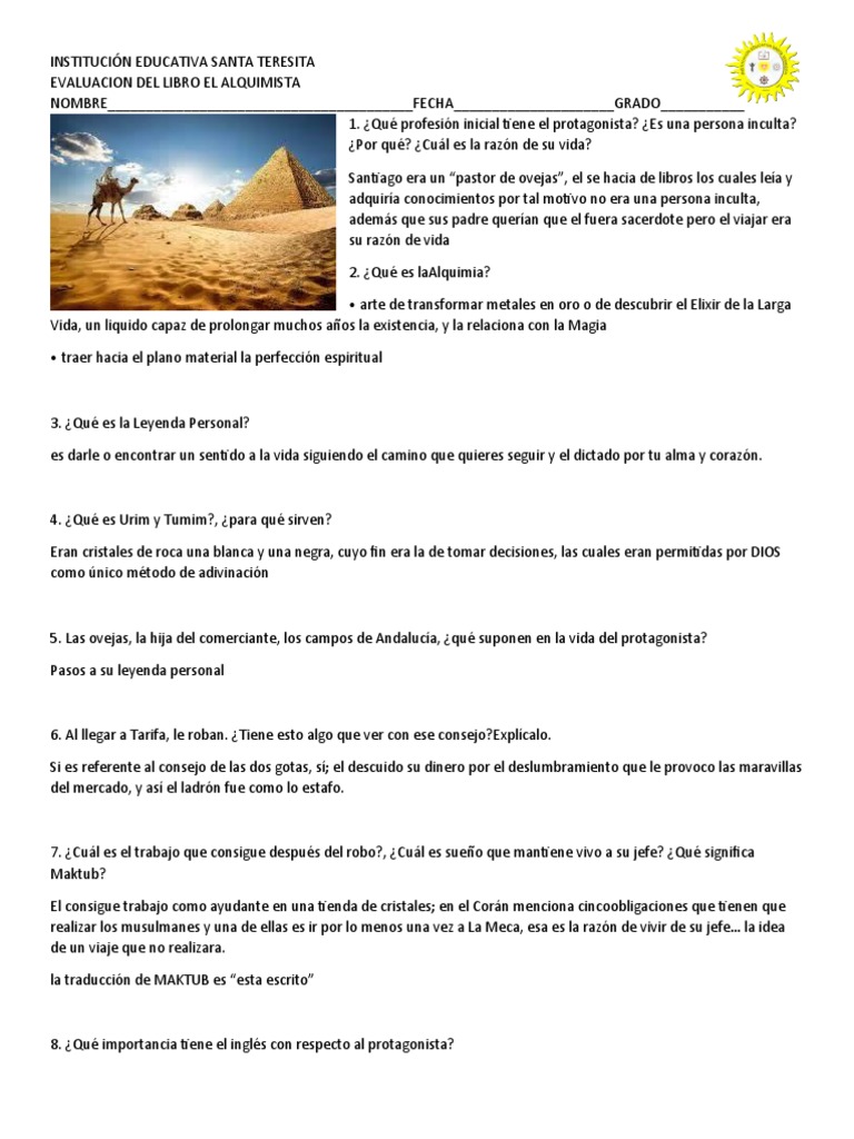 Evaluacion El Alquimista Con Respuestas | PDF