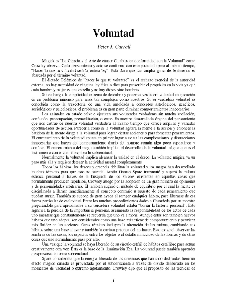 Peter J. Carroll - Voluntad | PDF | Pensamiento | Mente