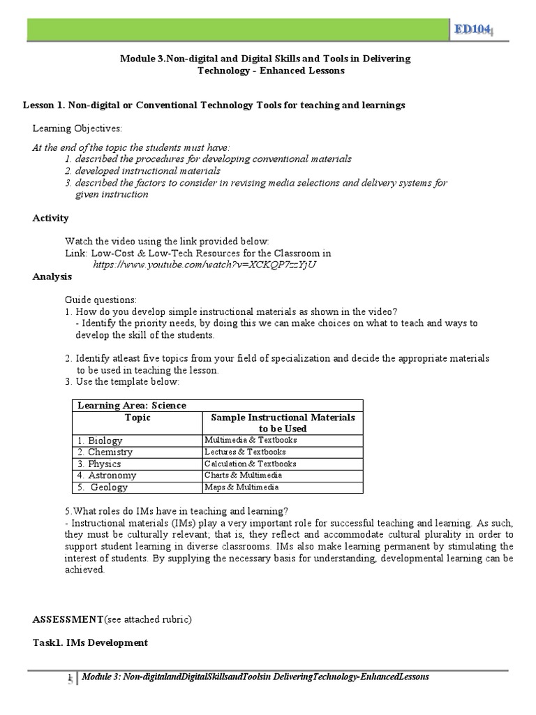 Module 3 Lesson 1-Non-Digital or Conventional Technology Tools For ...