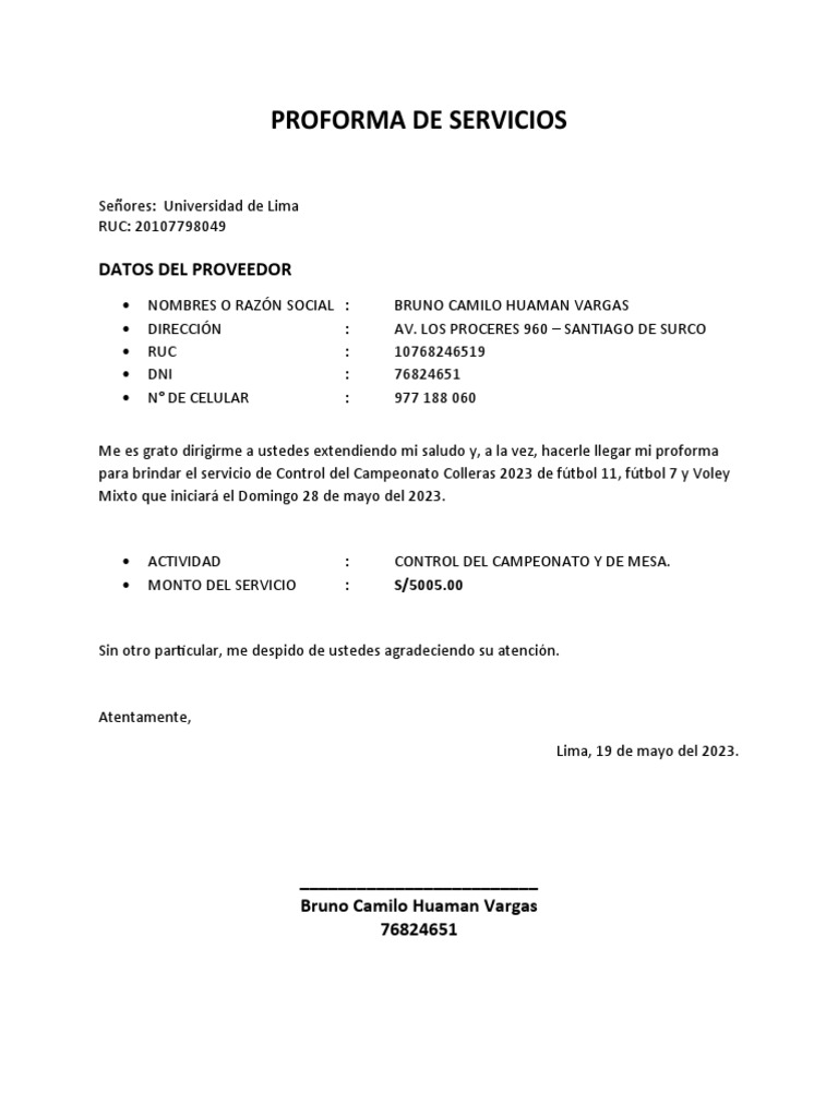 PROFORMA DE SERVICIOS | PDF