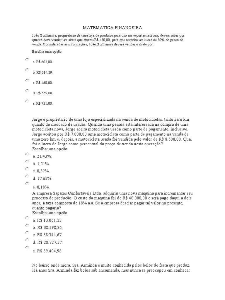 Matematica Financeira | PDF | Opção (finanças) | Juros