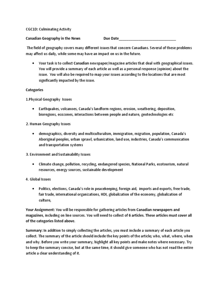 CGC1D Culminating News | PDF | Canada | Geography