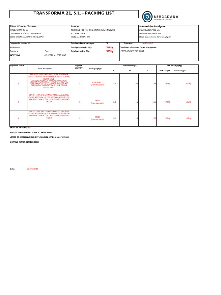 Packing List | PDF | Transport | Freight Transport