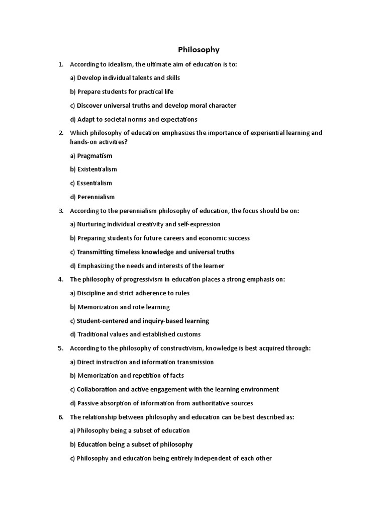 MCQ Philo | PDF | Philosophy Of Education | Learning