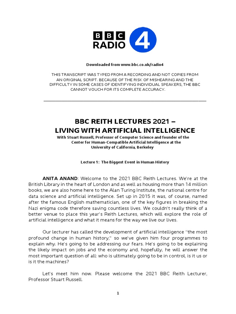 BBC 2021 Reith Lecture 2021 1 | PDF | Artificial Intelligence | Intelligence (AI) & Semantics
