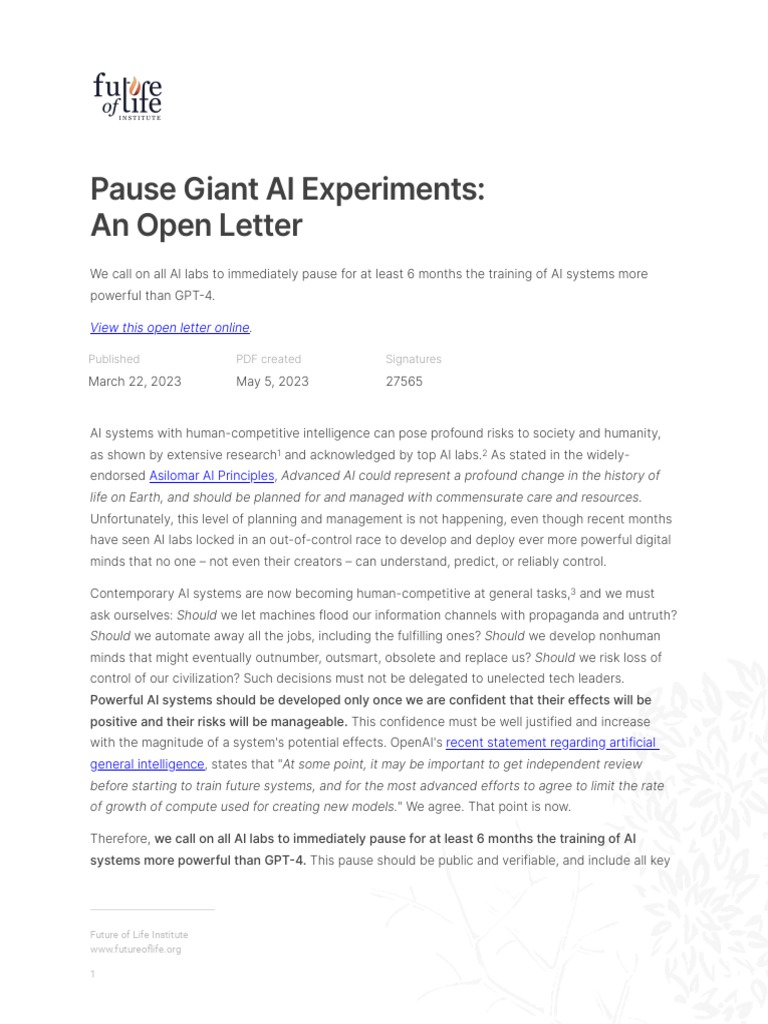 Fli - Pause Giant Ai Experiments - An Open Letter | PDF | Artificial Intelligence | Intelligence ...