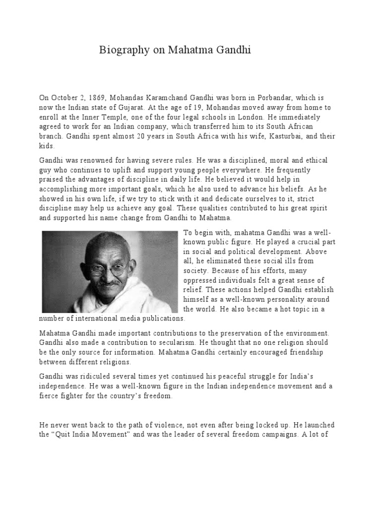 Biography On Mahatma Gandhi | PDF | Mahatma Gandhi