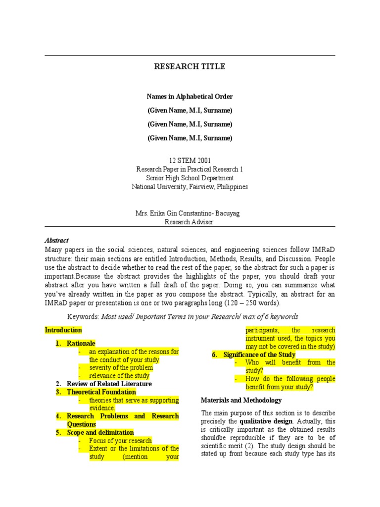 IMRaD Journal Article Template | PDF | Methodology | Data