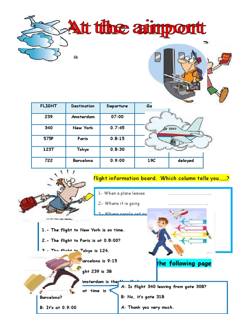 At The Airport Conversation Topics Dialogs Reading Comprehension ...