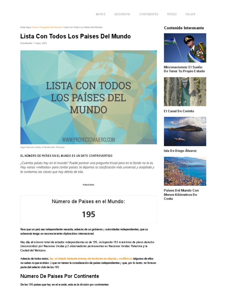 Lista Con Todos Los Países Del Mundo - Proyecto Viajero | PDF ...