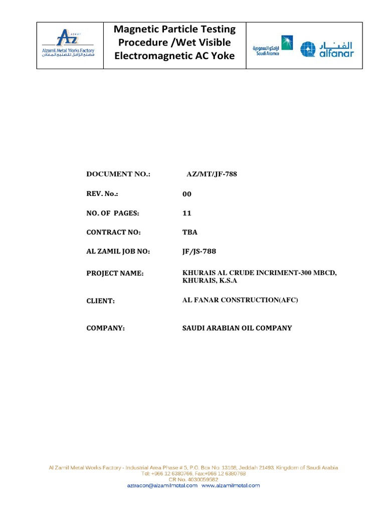 Magnetic Particle Testing Procedure | PDF