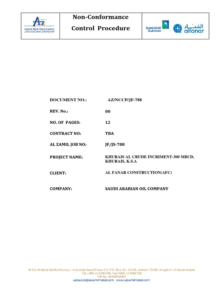 Non-Conformance Control Procedure | PDF | Business Process | Business