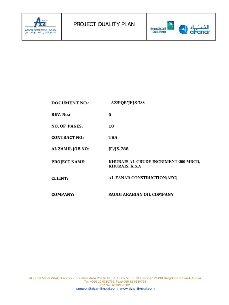 Project Quality Plan for Khurais Project | PDF | Calibration | Quality ...