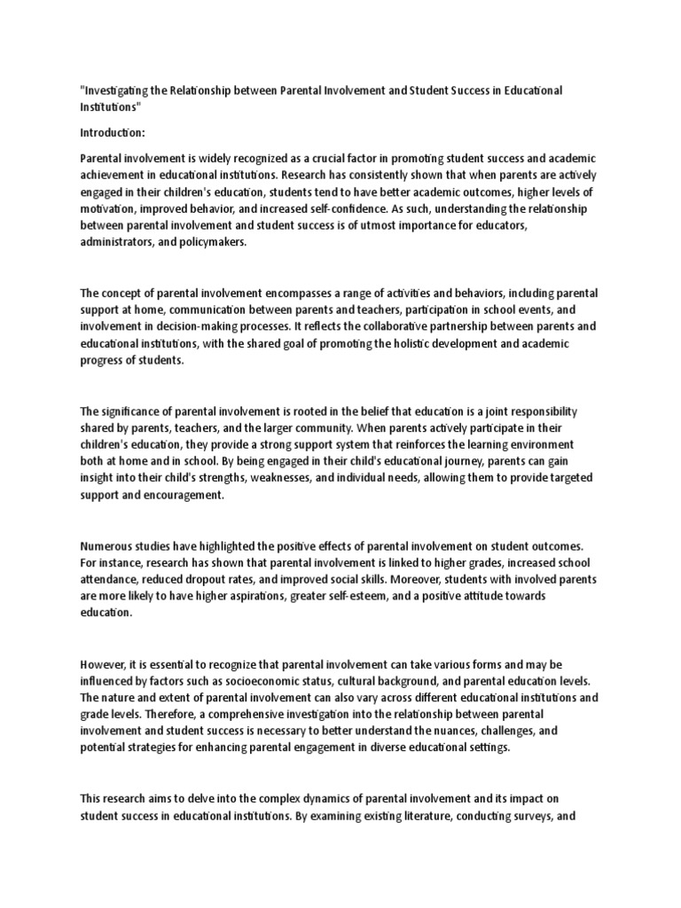 Investigating The Relationship Between Parental Involvement and Student ...