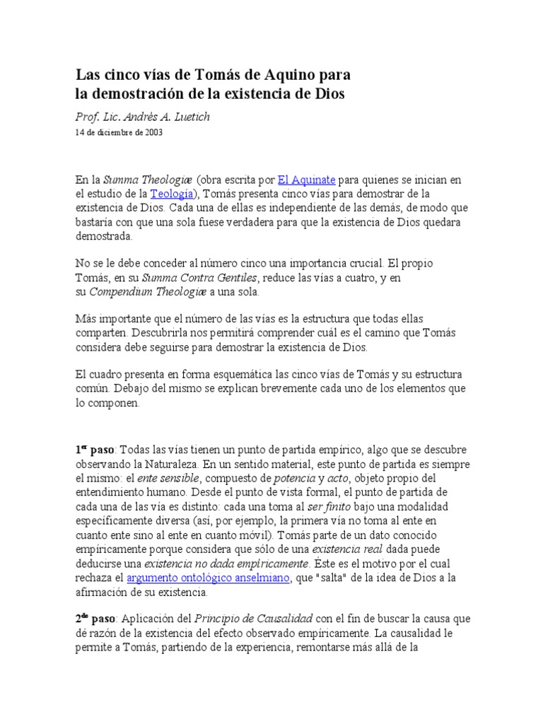 Las Cinco Vías de Tomás de Aquino para | PDF | Tomás de Aquino | Existencia