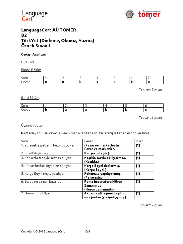 B2 PRACTICE PAPER TurkYet Key | PDF