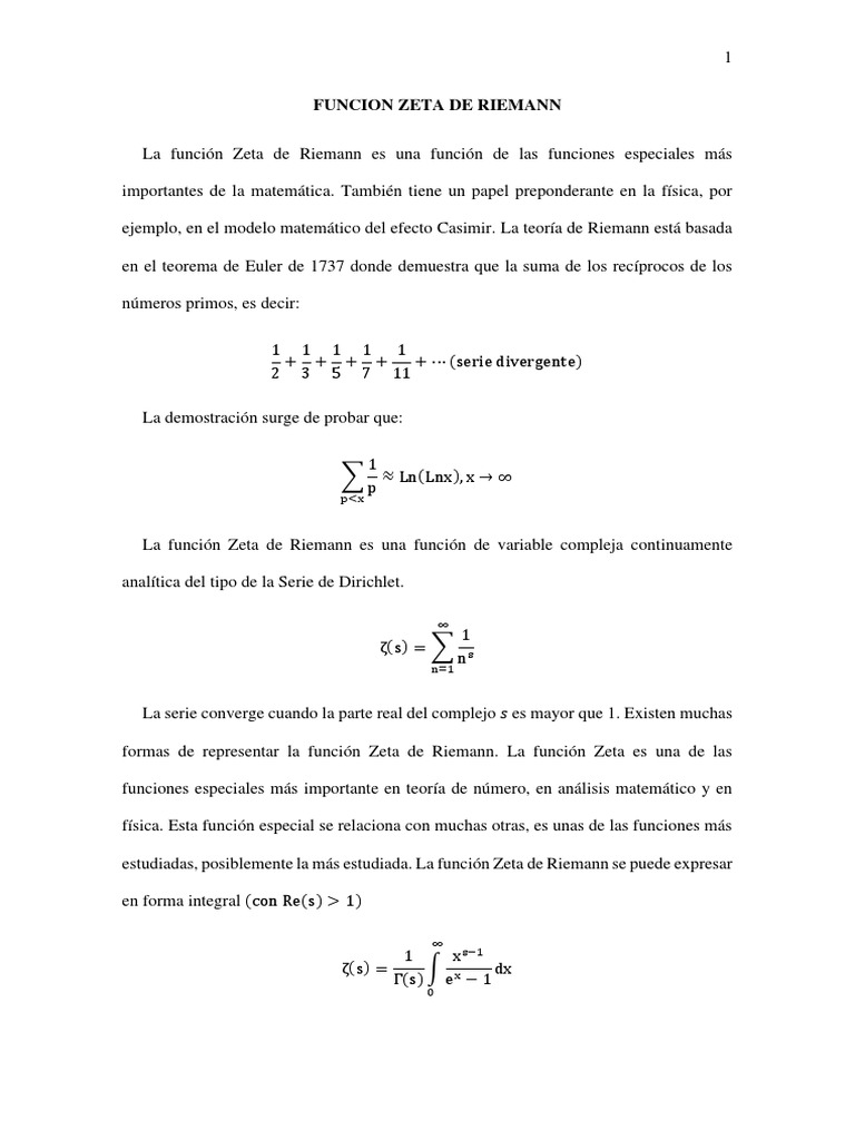 Funcion Zeta de Riemann | PDF | Integral | Análisis complejo