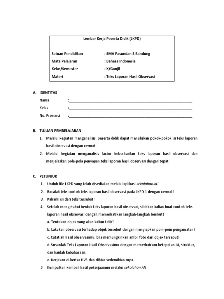 Lkpd 3 Laporan Hasil Observasi Pdf