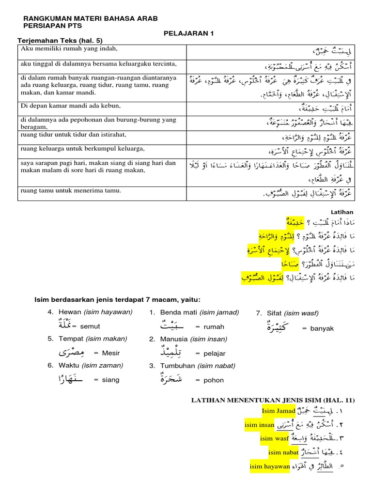 Rangkuman Materi Arab Persiapan PTS | PDF