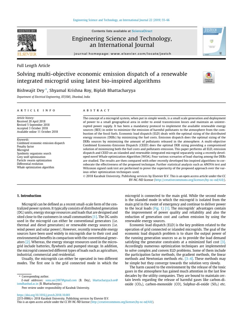 Solving Multi Objective Economic Emission Dispatch Of A Renewable Integrated Microgrid Using